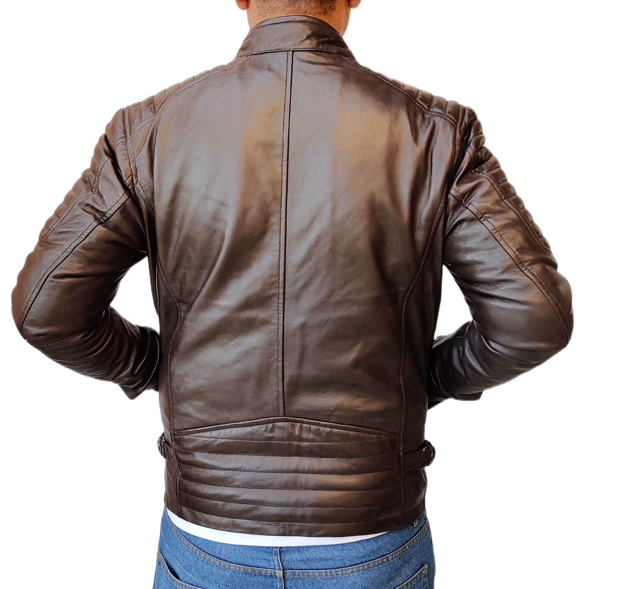 Brown Leather Jacket Men, Best Motorcycle Biker Jacket Cafe Racing ...