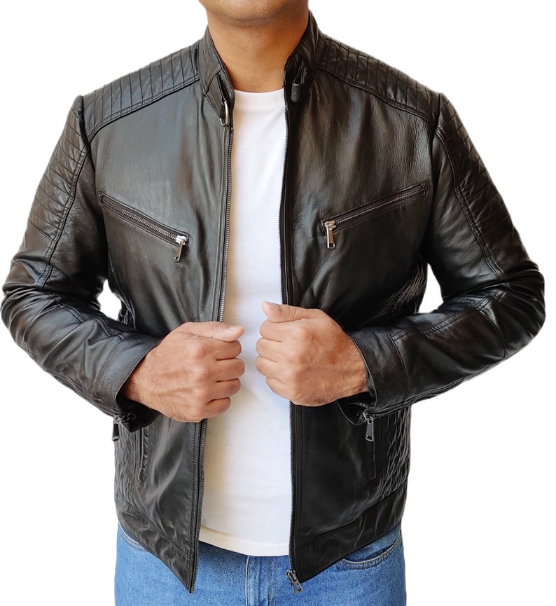 Men's Lambskin Leather Cafe Racing Jacket, Cafe Racer Brown Leather ...