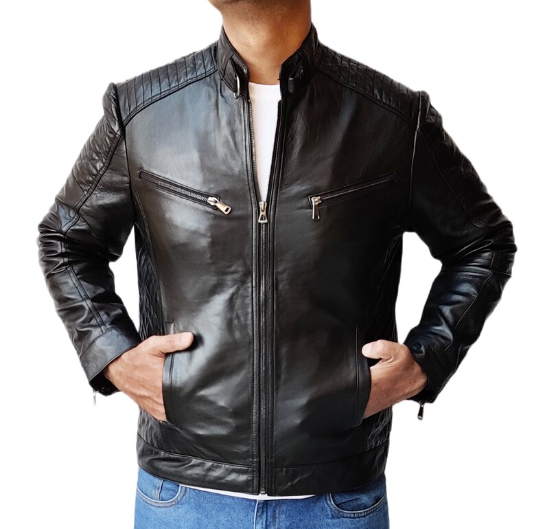 Men's Lambskin Leather Cafe Racing Jacket, Cafe Racer Brown Leather ...
