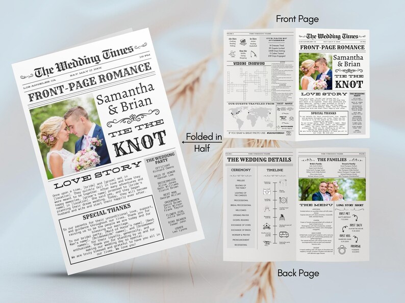 Folded Newspaper Wedding Program Template Printable Wedding Programs ...