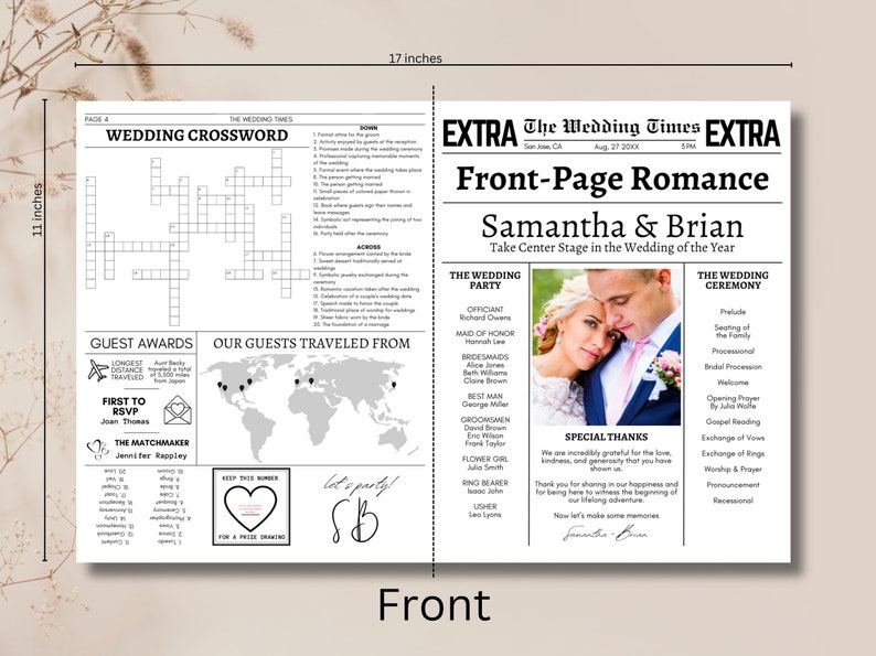 Folded Newspaper Wedding Program Template Printable Wedding Programs ...