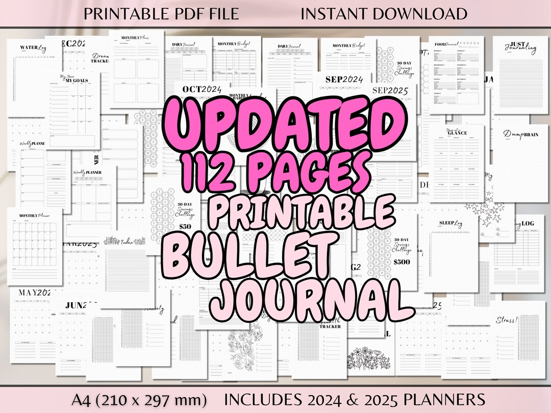 Printable Yearly Bullet Journal Bujo Spread A4 Size Daily Weekly ...