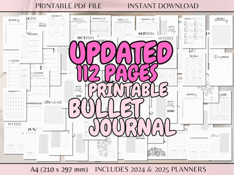 Printable Yearly Bullet Journal Bujo Spread A4 Size Daily Weekly ...
