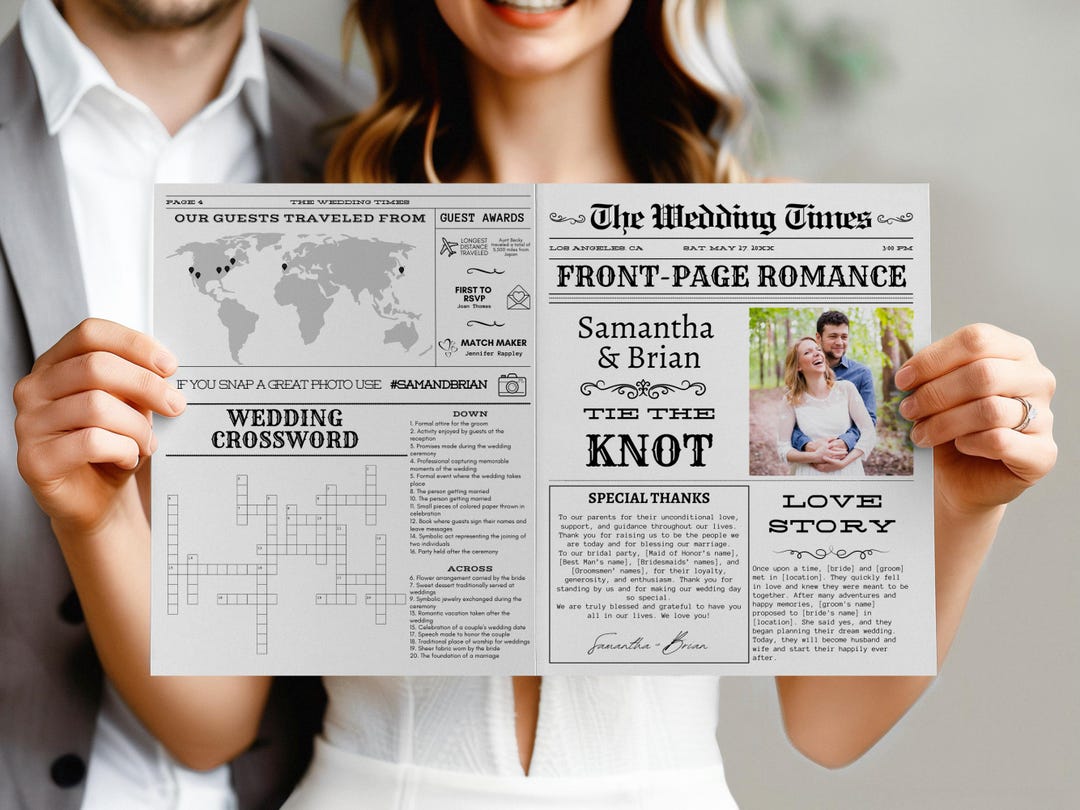 Folded Newspaper Wedding Program Template Printable Wedding Programs ...
