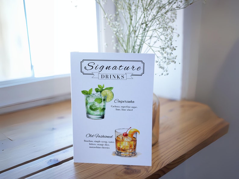 Featured Signature Drink Sign Bar Menu Template Minimalist Printable ...