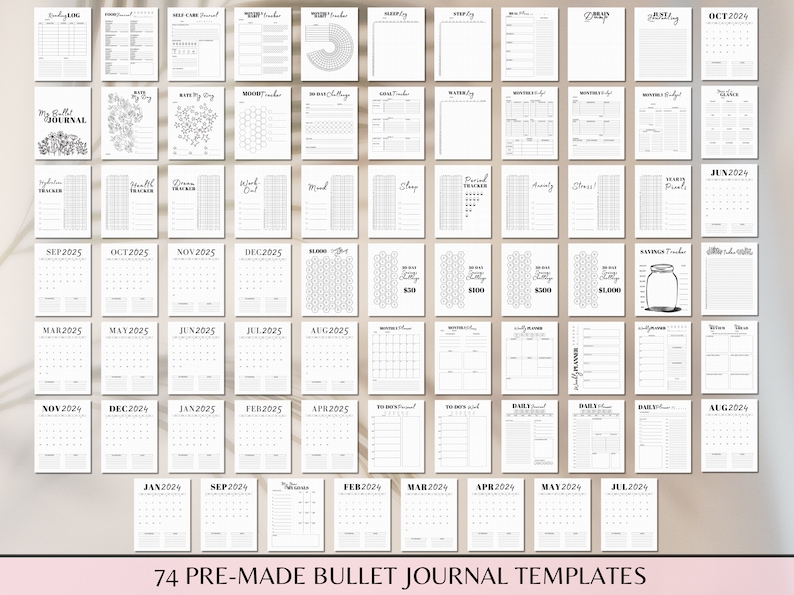 Plantillas editables de Bullet Journal anuales Bujo US Letter A4 A5 ...