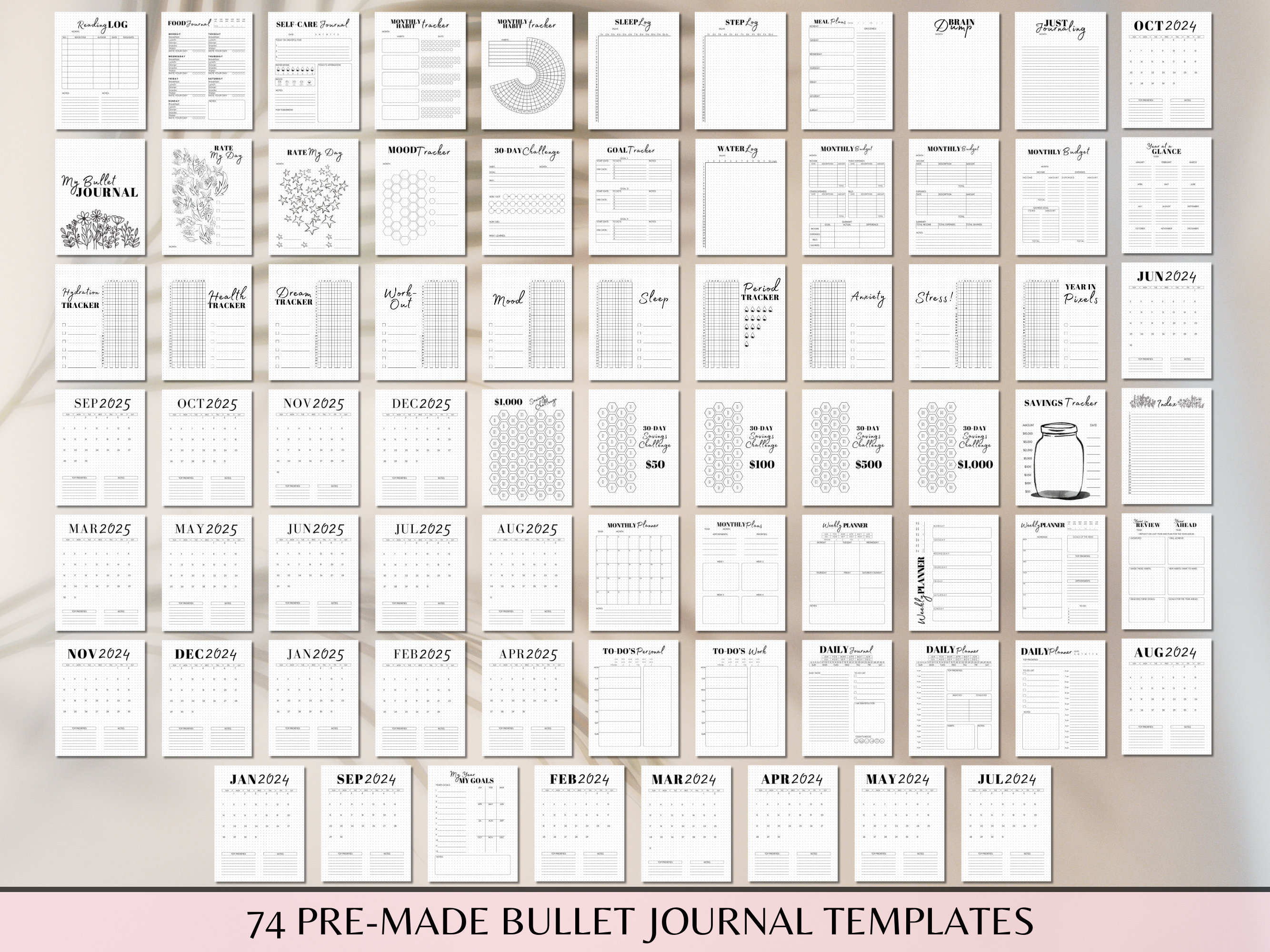 Editable Yearly Bullet Journal Templates Bujo US Letter A4 A5 Classic ...