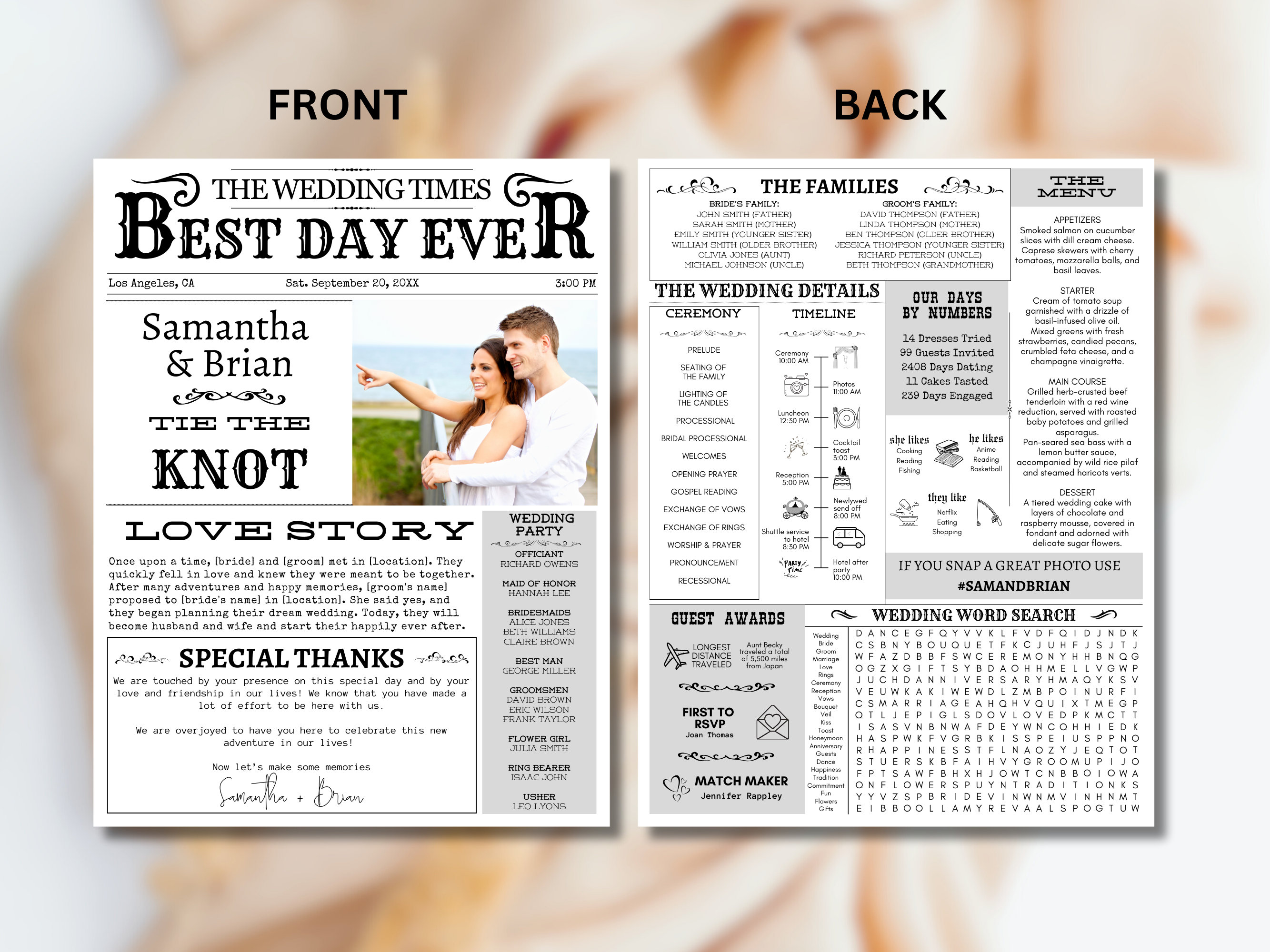Newspaper Wedding Program Template Printable Wedding Program - Etsy