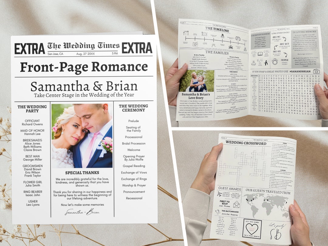 Folded Newspaper Wedding Program Template Printable Wedding Programs ...