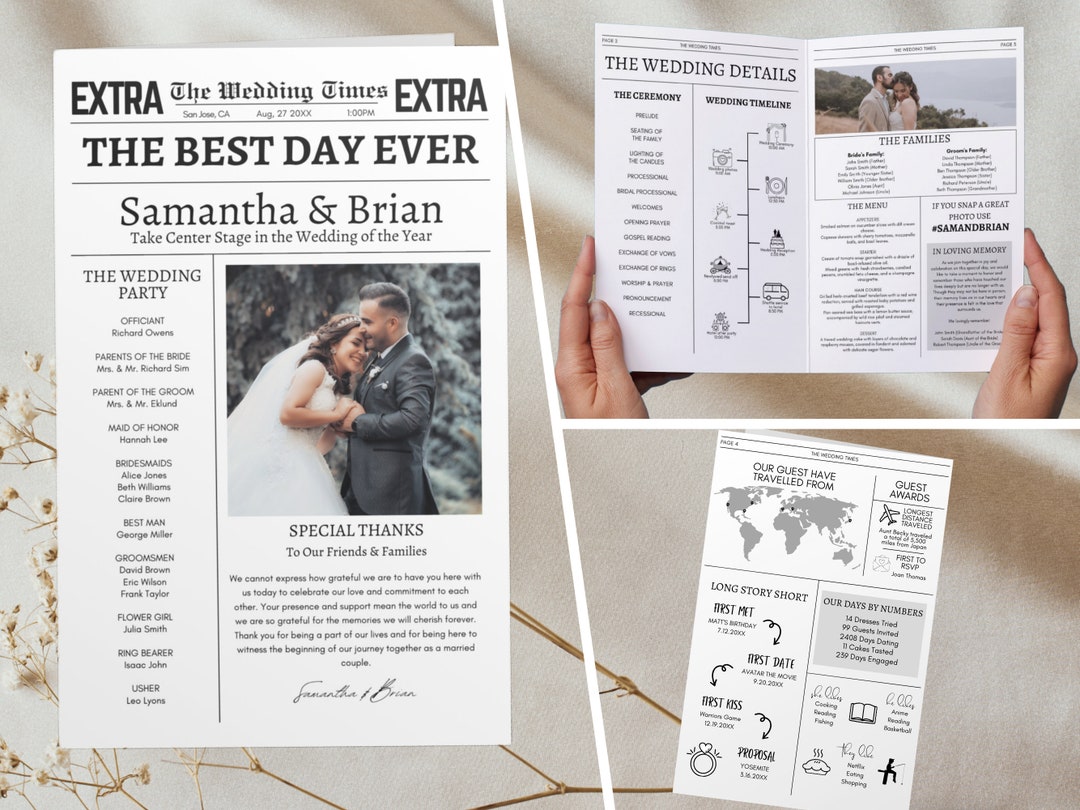 Folded Newspaper Wedding Program Template Printable Wedding Programs ...