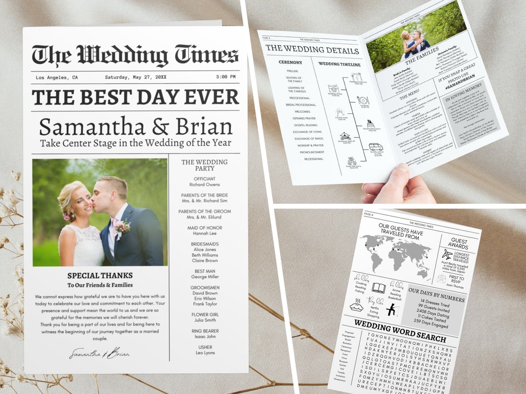 Folded Newspaper Wedding Program Template Printable Wedding Programs ...