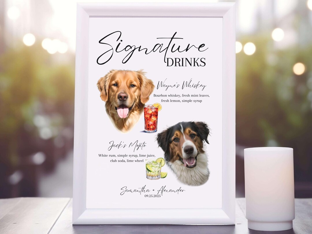 Custom Dog Signature Drink Menu Pet Signature Drink Sign Personalized ...