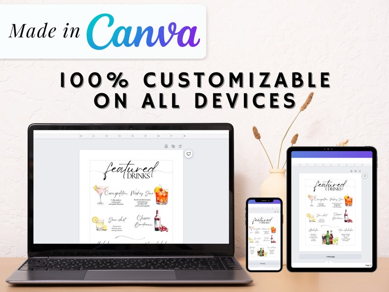 Featured Signature Drink Sign Bar Menu Template Minimalist Printable ...