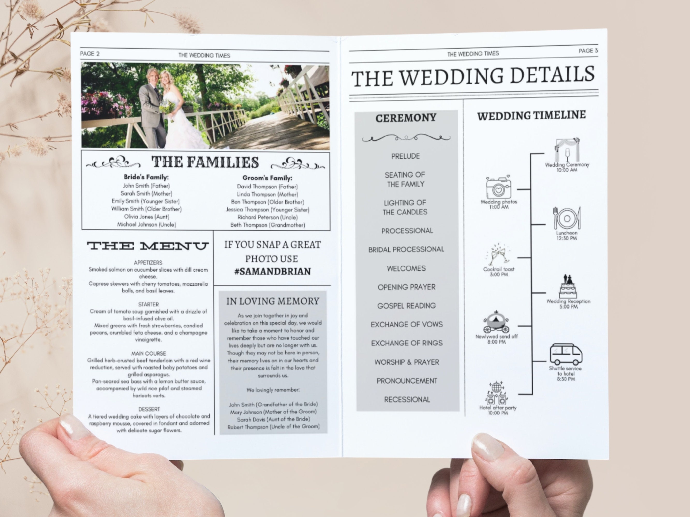 Folded Newspaper Wedding Program, Canva Template, Printable Wedding ...