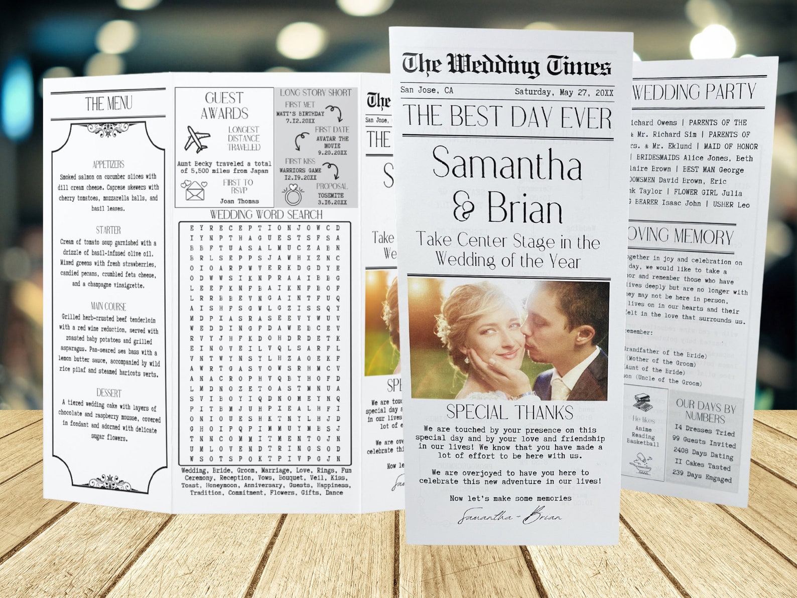 Trifold Newspaper Wedding Program, Canva Template, Printable Wedding ...