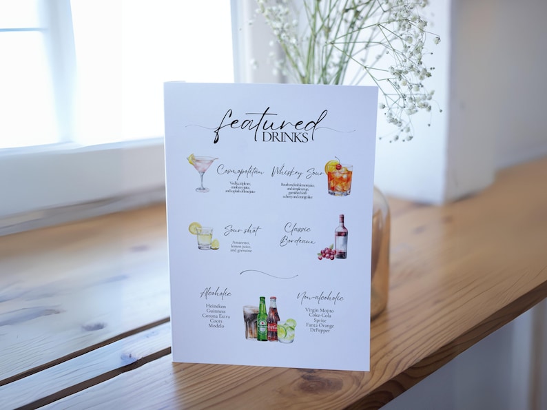 Featured Signature Drink Sign Bar Menu Template Minimalist Printable ...
