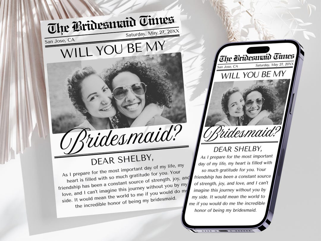 Bridesmaid Proposal, Editable Bridesmaid Proposal Printable Text ...