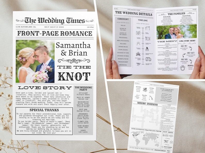 Folded Newspaper Wedding Program Template Printable Wedding Programs ...