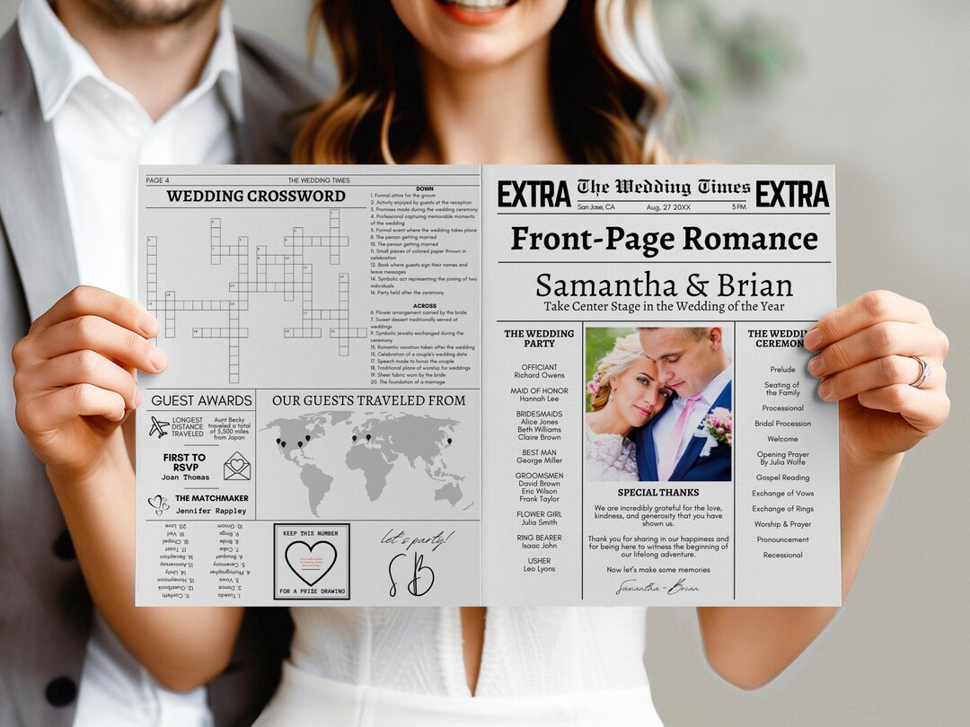Folded Newspaper Wedding Program Template Printable Wedding Programs ...