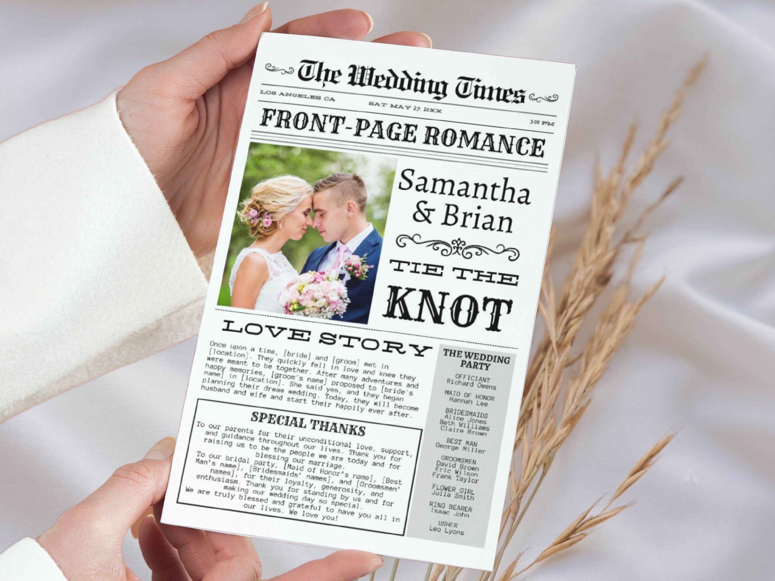 Folded Newspaper Wedding Program Template Printable Wedding Programs ...