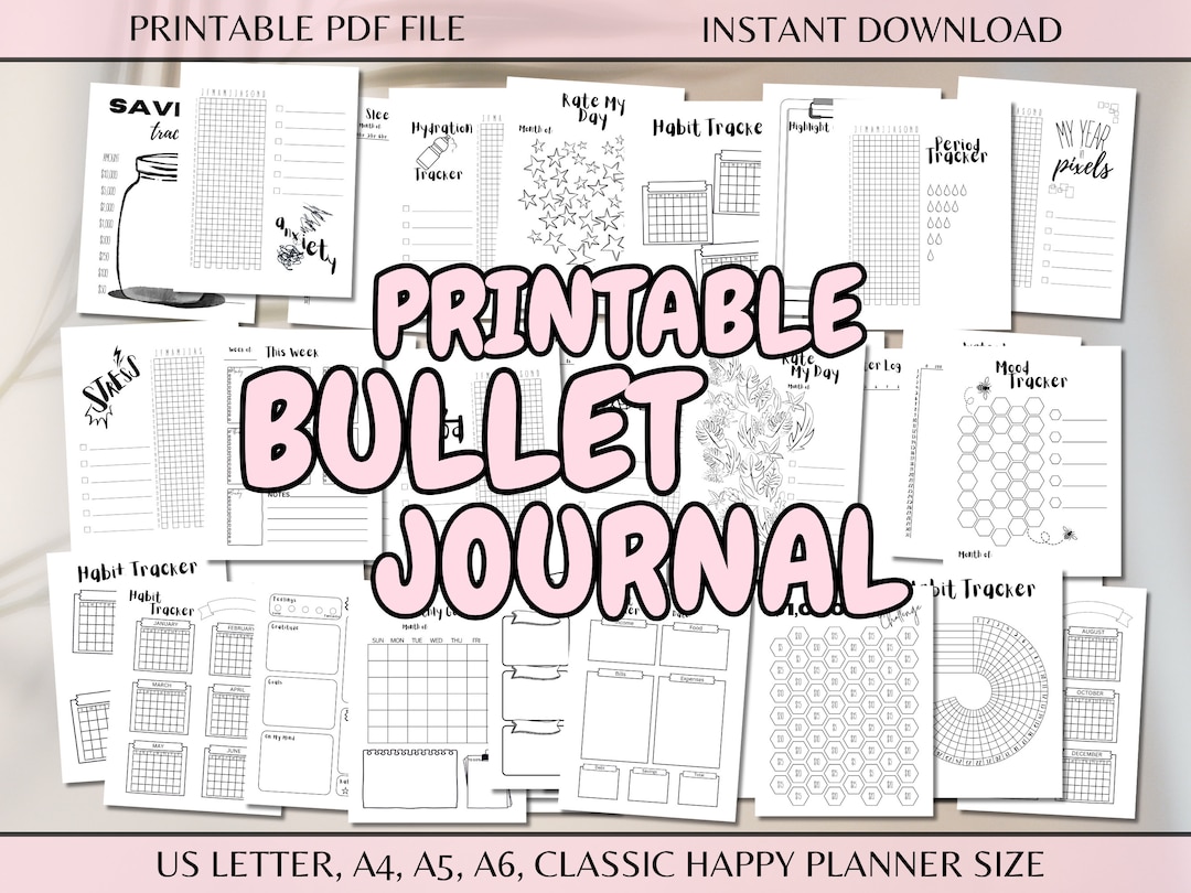 Printable Yearly Bullet Journal Bujo US Letter A4 A5 A6 Classic Planner ...