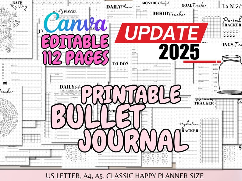 Plantillas editables de Bullet Journal anuales Bujo US Letter A4 A5 ...