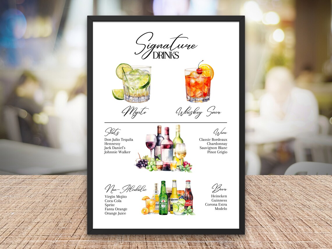 Featured Signature Drink Sign Bar Menu Template Minimalist - Etsy