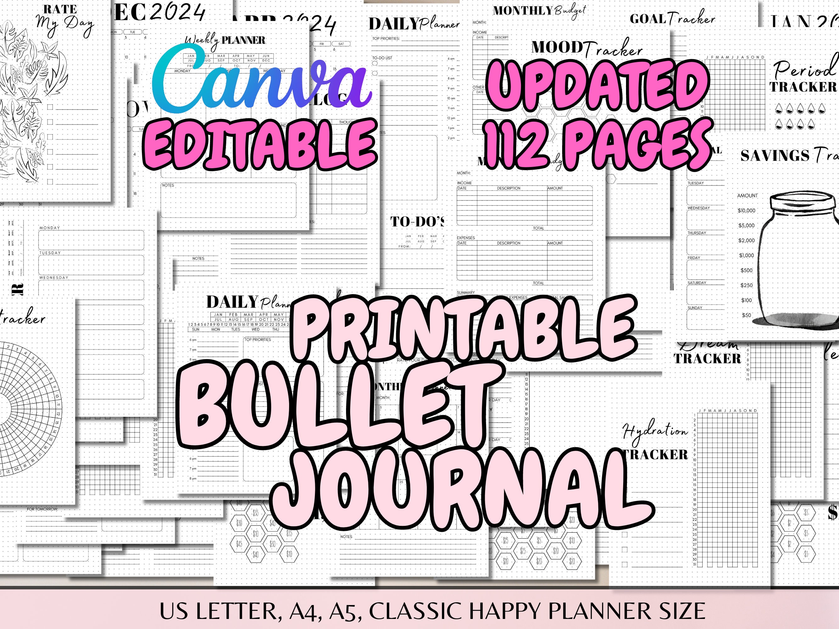 Editable Yearly Bullet Journal Templates Bujo US Letter A4 A5 Classic ...
