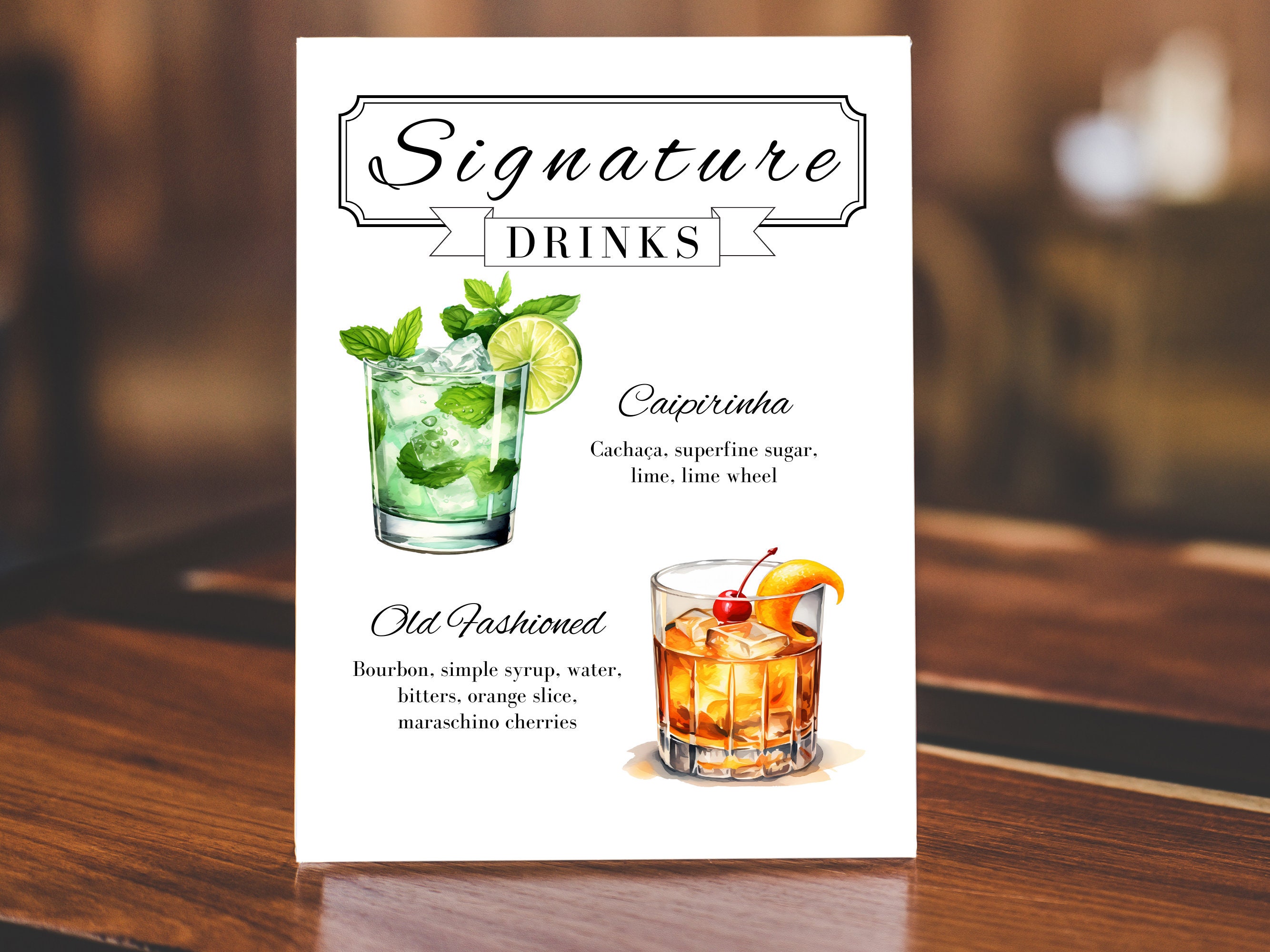 Featured Signature Drink Sign Bar Menu Template Minimalist Printable ...