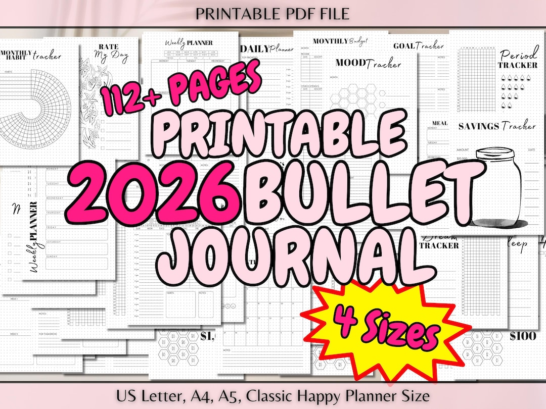 2026 Printable Bullet Journal Premade Bujo Template Premade Journal US ...
