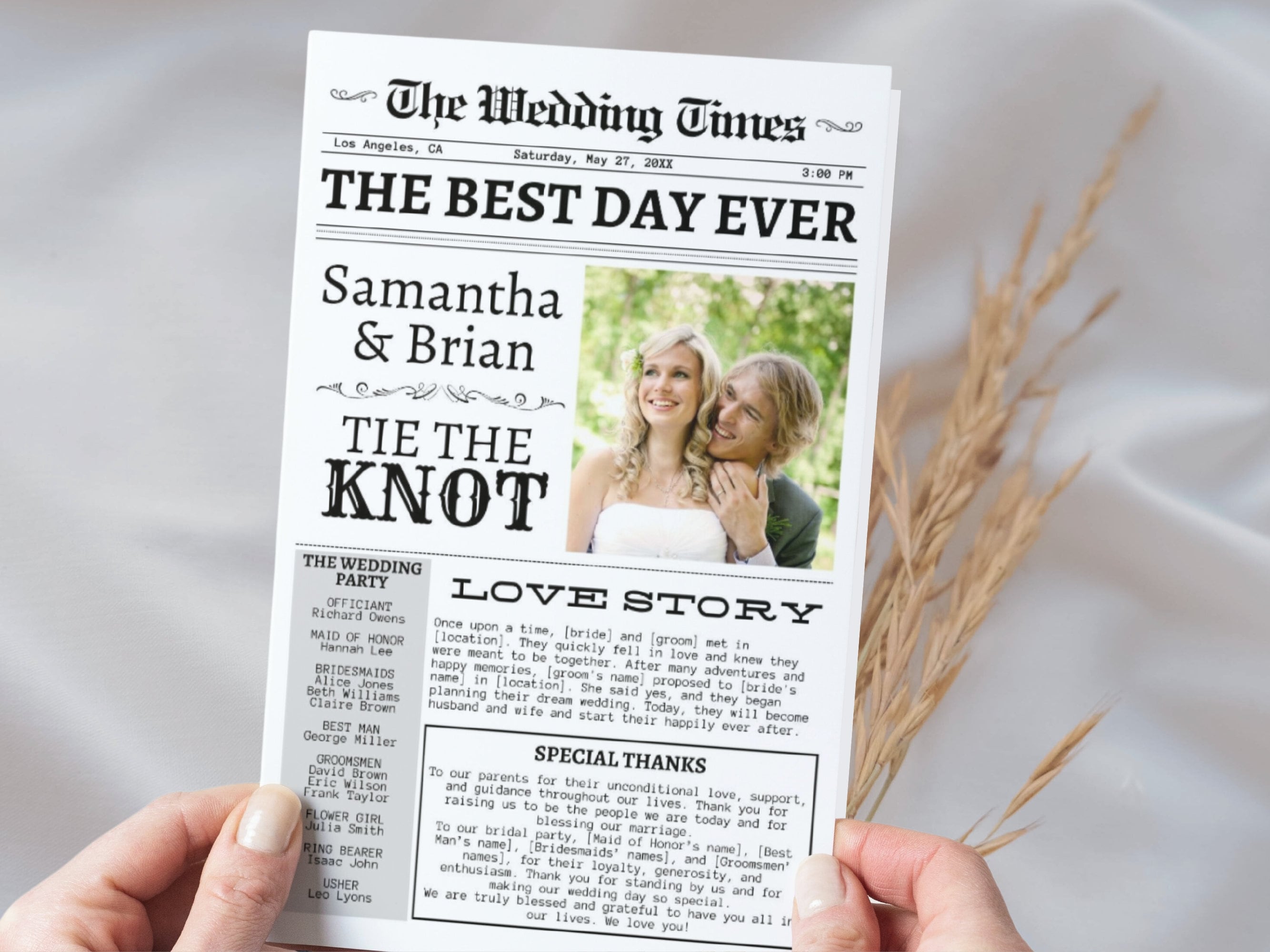 Folded Newspaper Wedding Program Canva Template Printable - Etsy