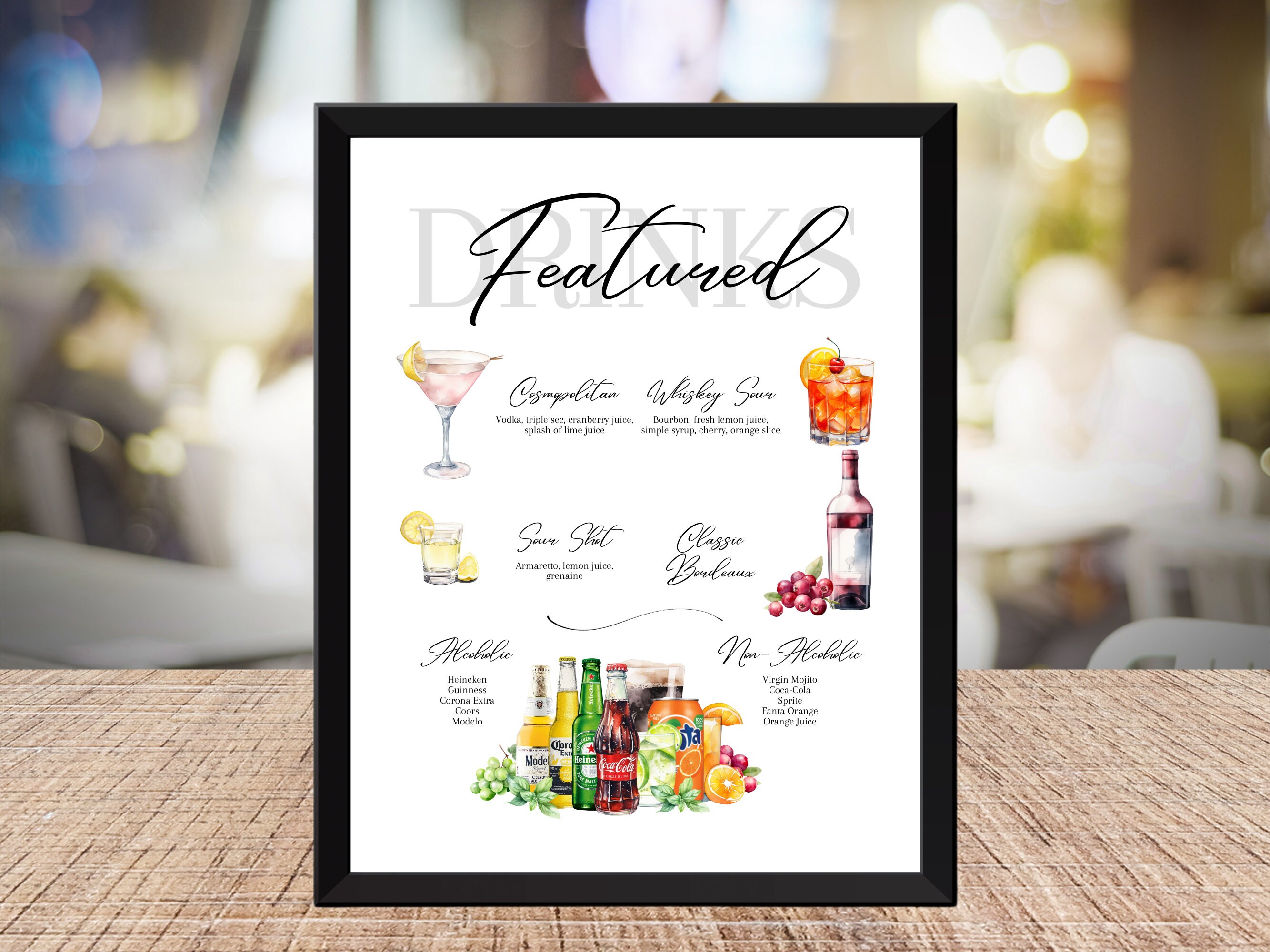 Featured Signature Drink Sign Bar Menu Template Minimalist Printable ...