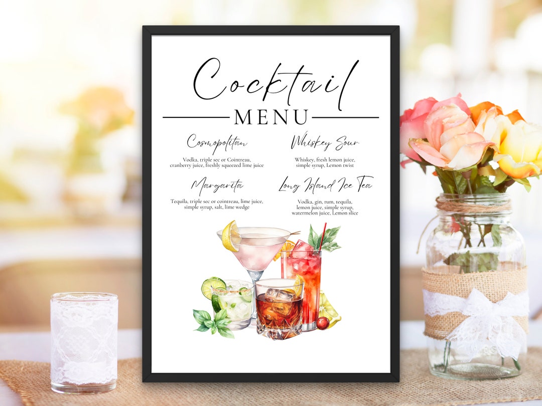 Signature Drink Sign Bar Menu Template Minimalist Cocktail Printable ...