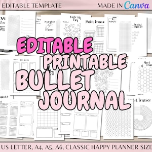 Editable Yearly Bullet Journal Templates Bujo US Letter A4 A5 A6 ...
