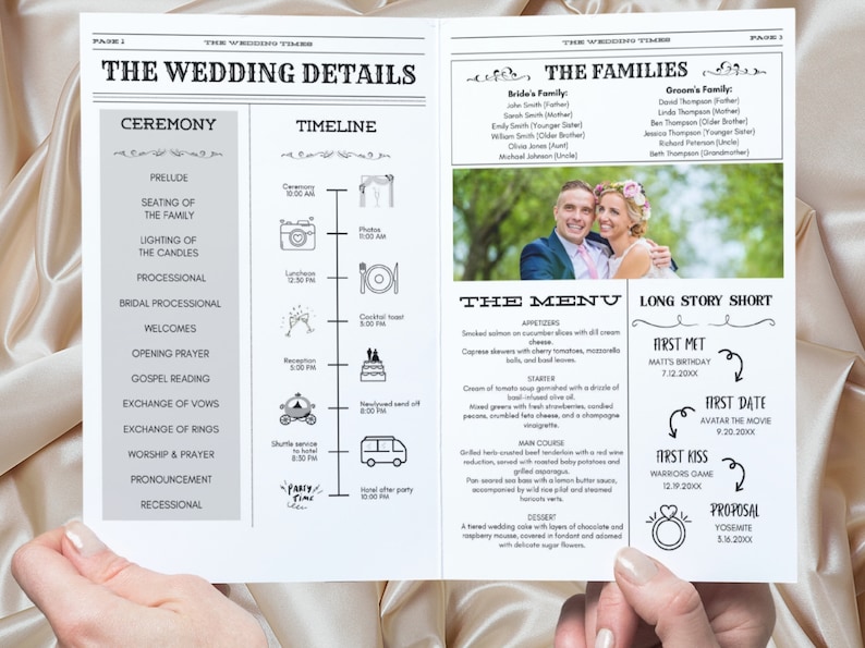 Folded Newspaper Wedding Program Template Printable Wedding Programs ...
