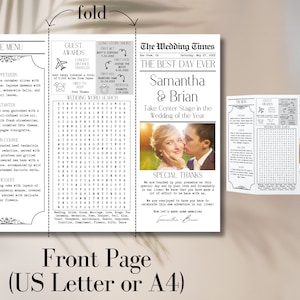 Trifold Newspaper Wedding Program, Canva Template, Printable Wedding ...