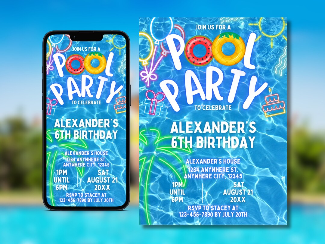Pool Party Invitation, Summer Birthday Party Evite, Text Invitation ...