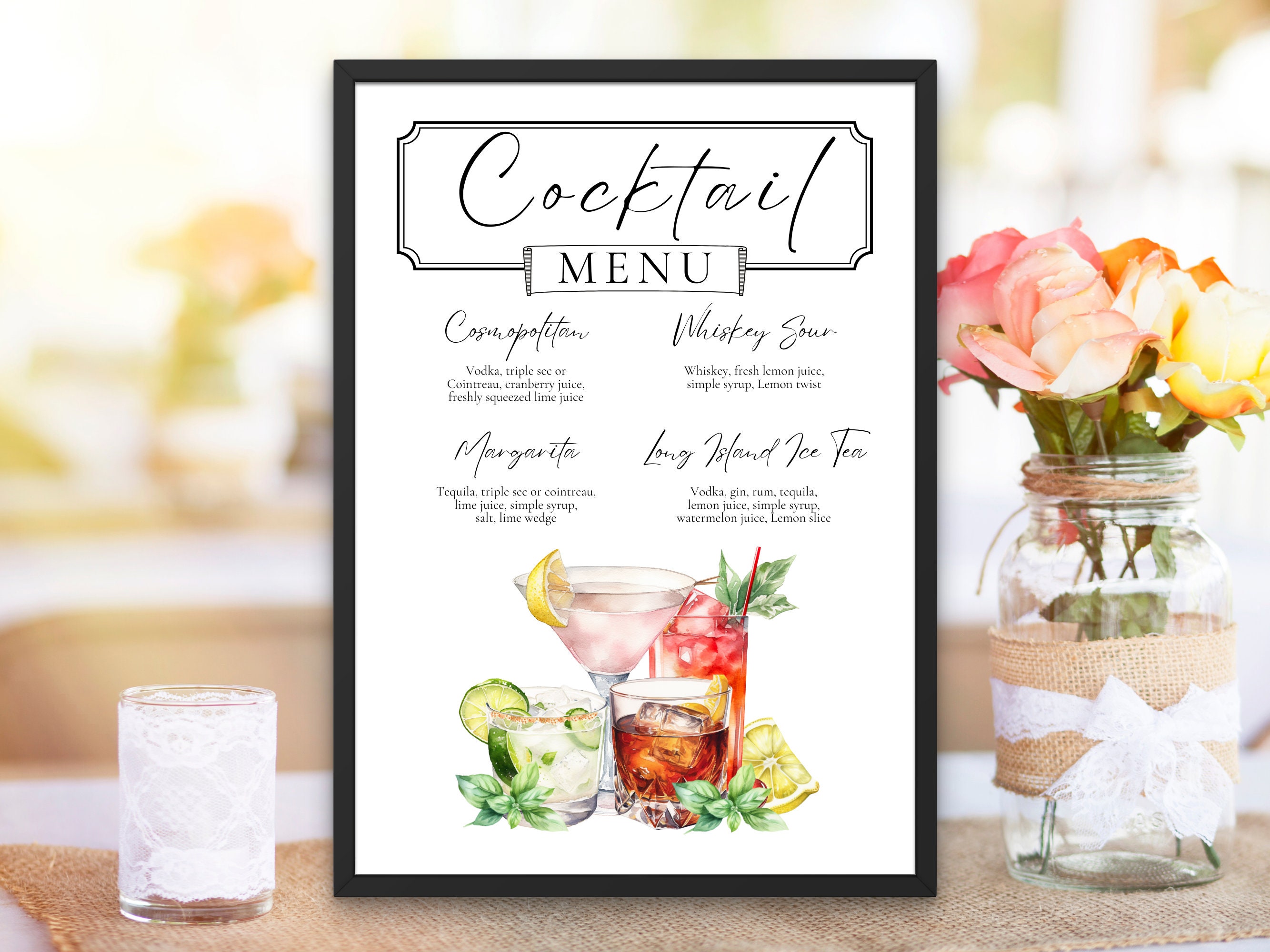 Featured Signature Drink Sign Bar Menu Template Minimalist Printable ...