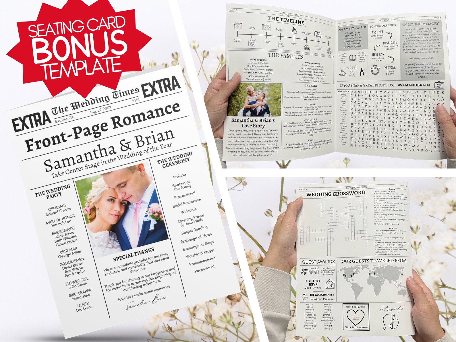 Folded Newspaper Wedding Program Template Printable Wedding - Etsy