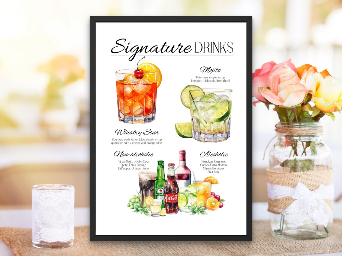 Featured Signature Drink Sign Bar Menu Template Minimalist - Etsy