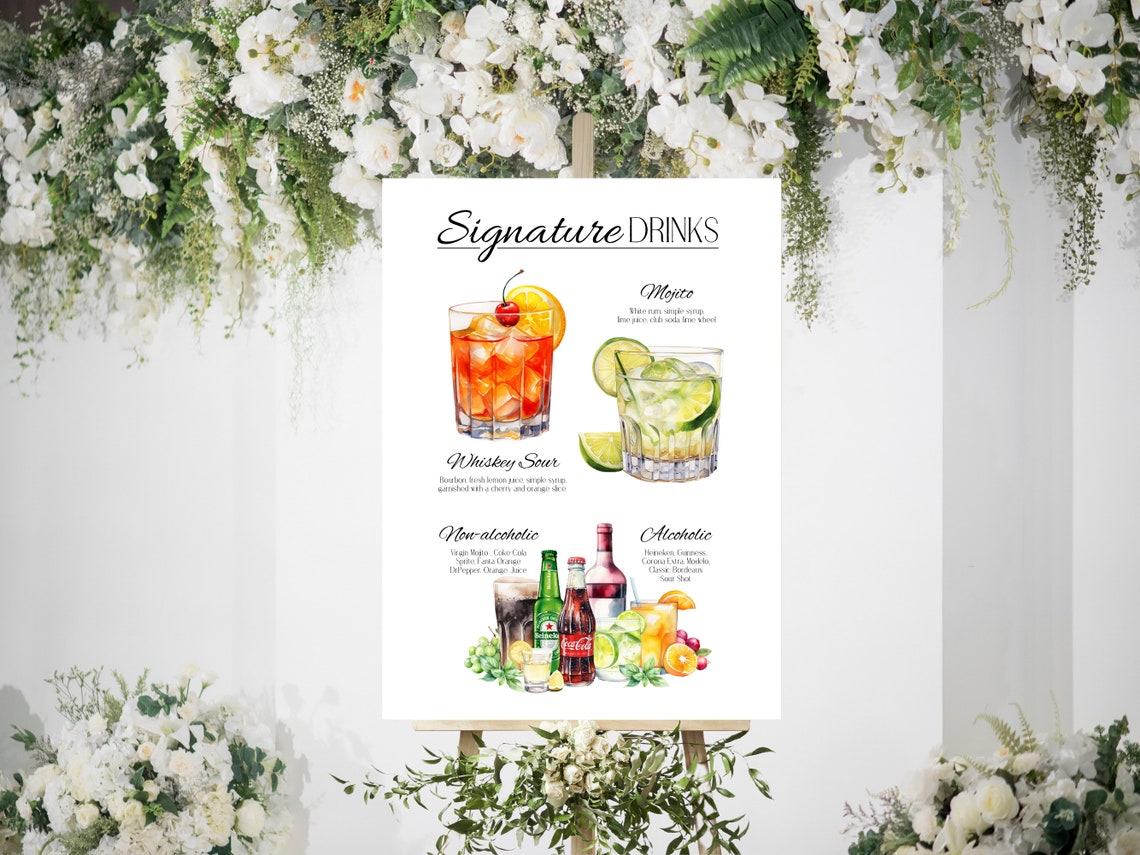 Featured Signature Drink Sign Bar Menu Template Minimalist - Etsy