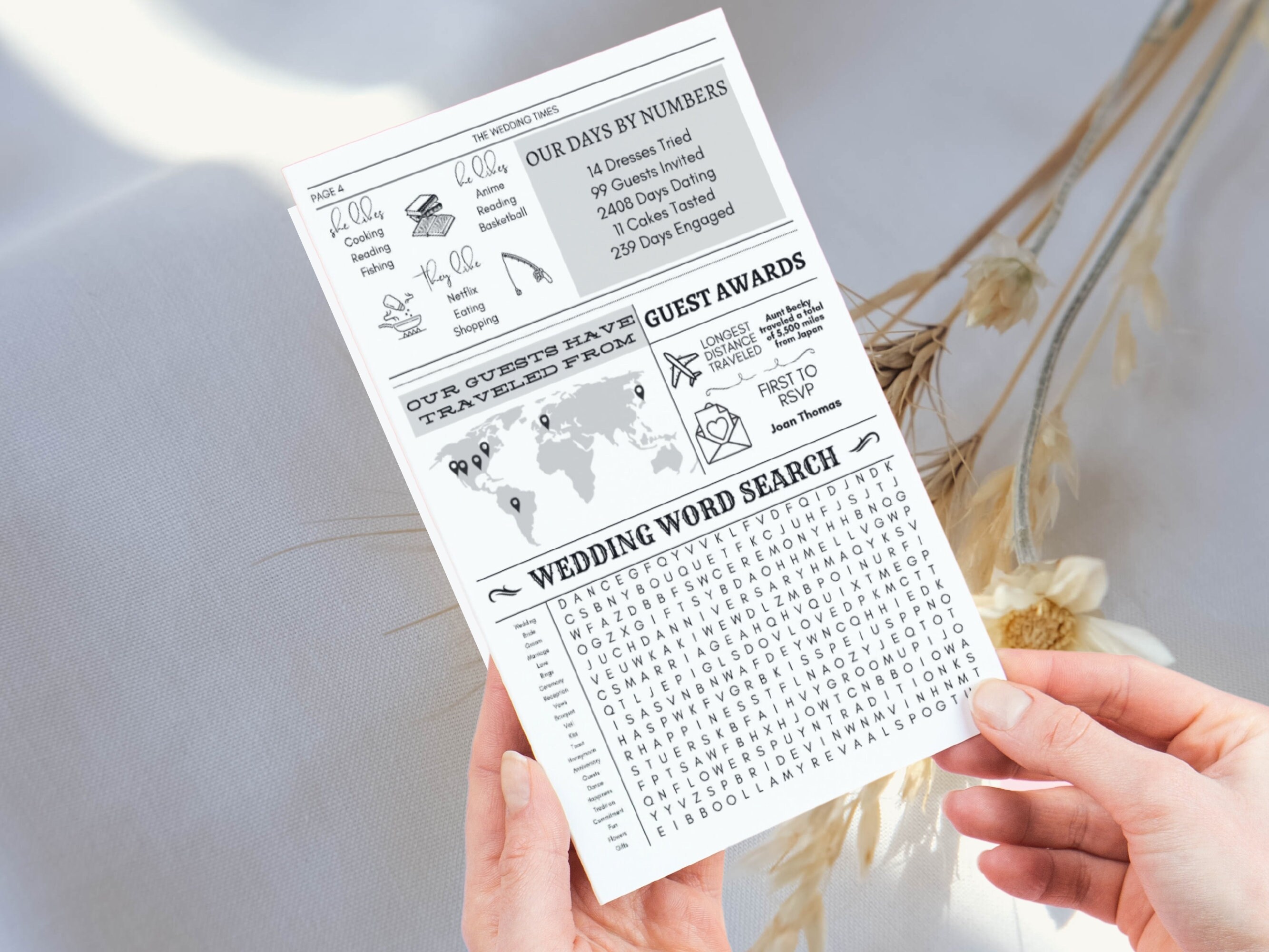 Folded Newspaper Wedding Program Canva Template Printable - Etsy