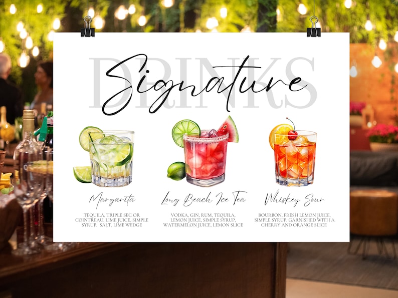 Featured Signature Drink Sign Bar Menu Template Minimalist Printable ...