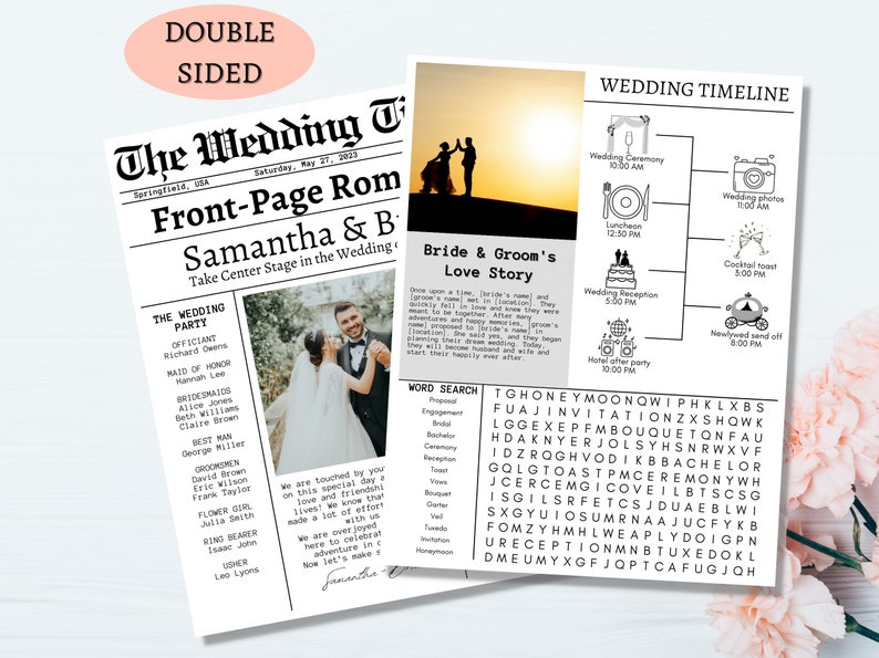 Newspaper Wedding Program Template Printable Wedding Program Timeline ...
