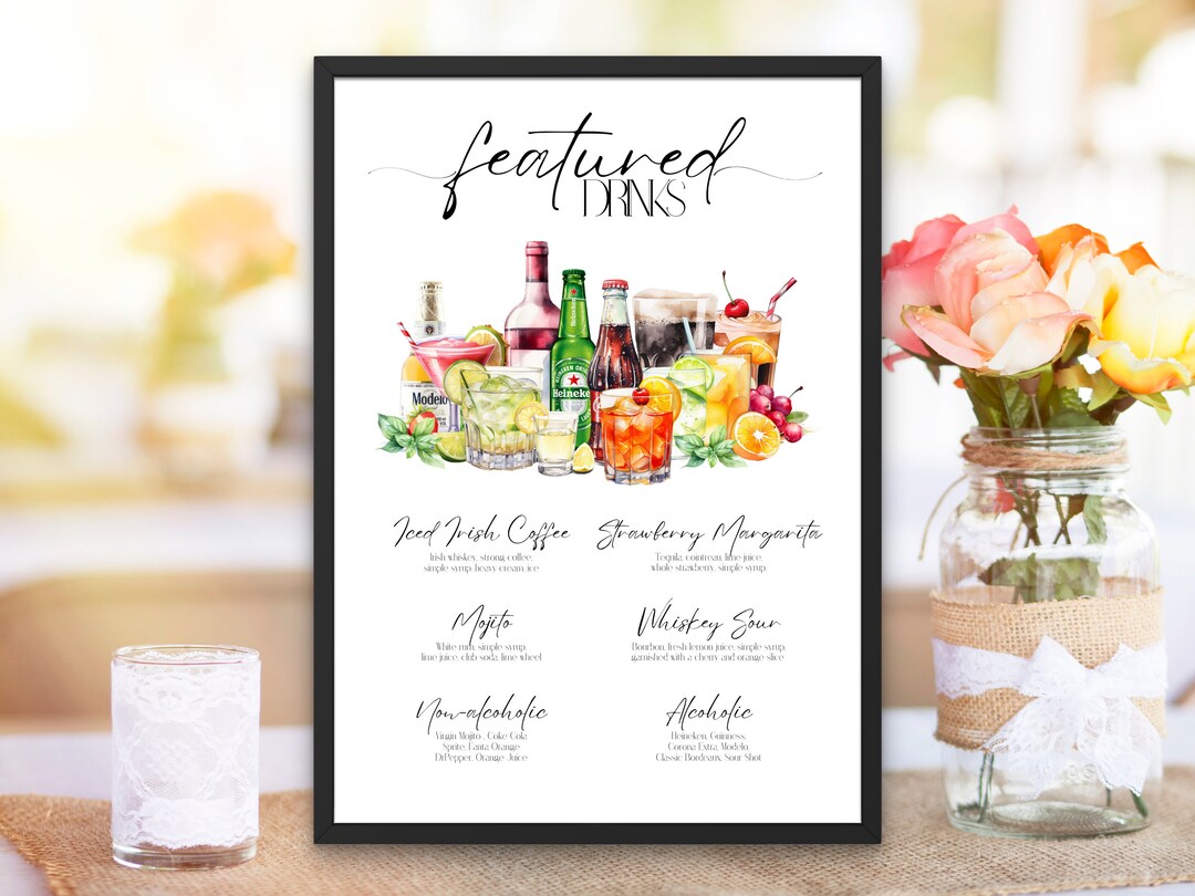 Featured Signature Drink Sign Bar Menu Template Minimalist Printable ...