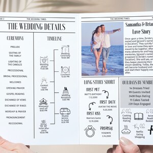 Folded Newspaper Wedding Program, Canva Template, Printable Wedding ...