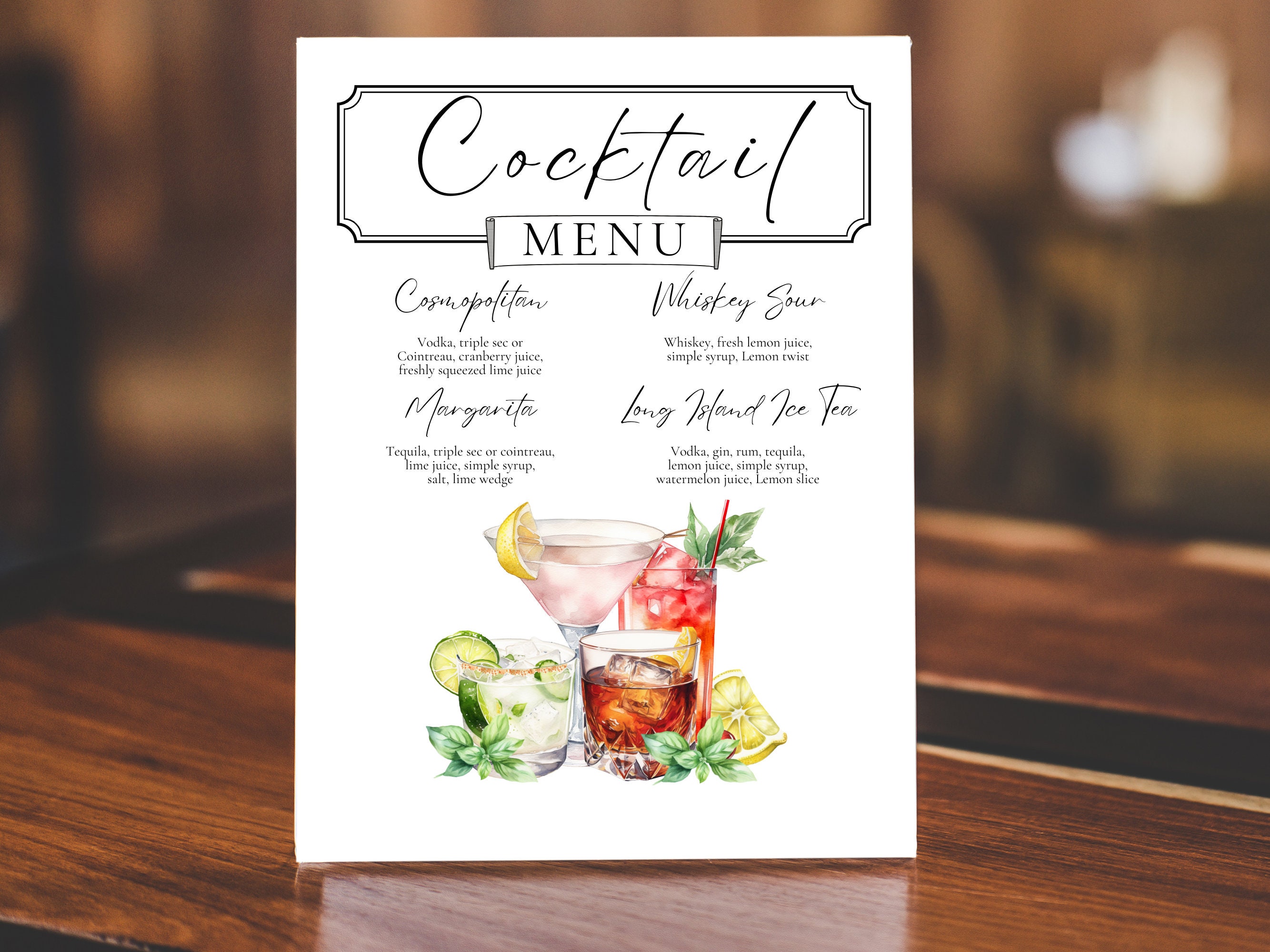 Featured Signature Drink Sign Bar Menu Template Minimalist Printable ...