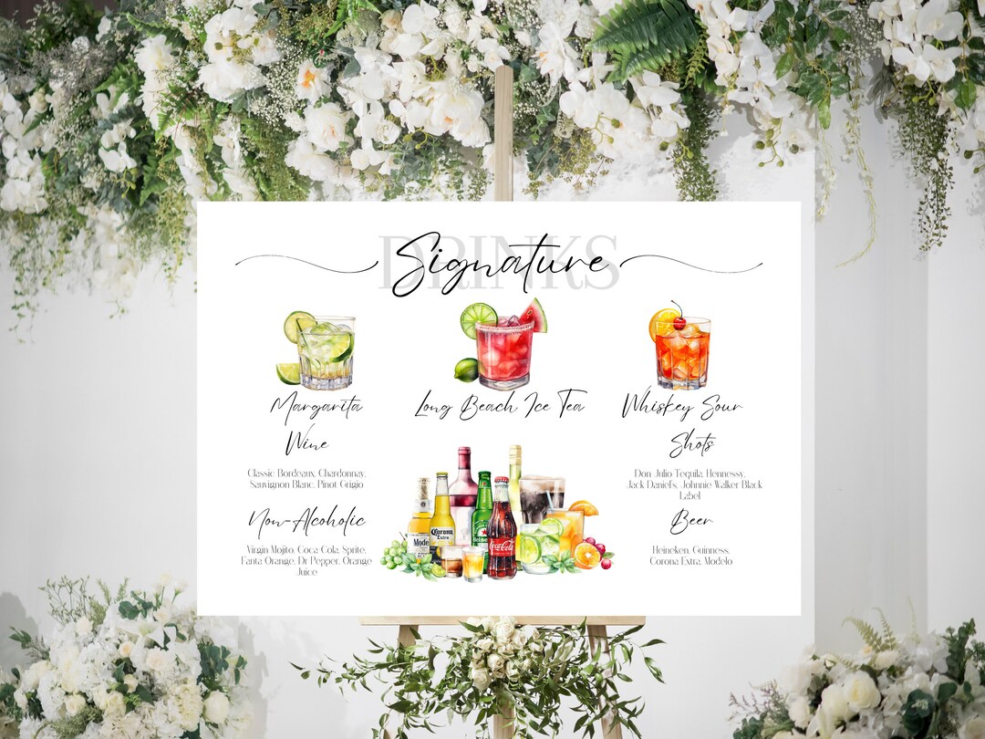 Featured Signature Drink Sign Bar Menu Template Minimalist Printable ...