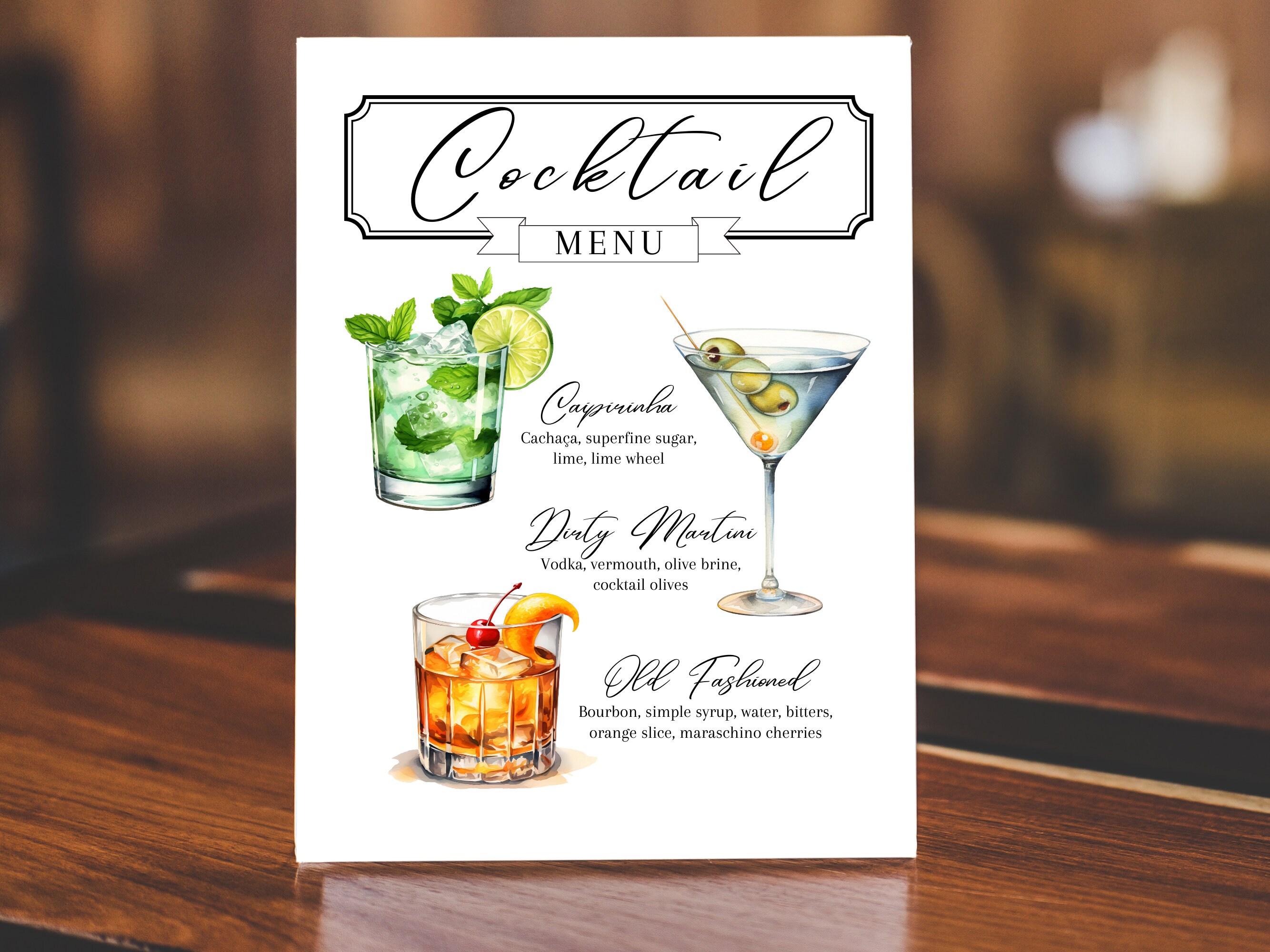 Signature Drink Cocktail Bar Menu Template Minimalist Printable Bar ...