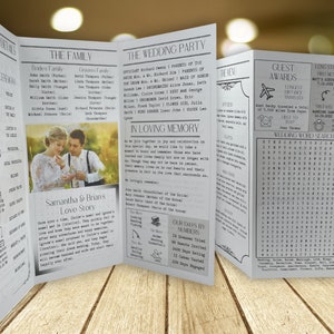 Trifold Newspaper Wedding Program, Canva Template, Printable Wedding ...